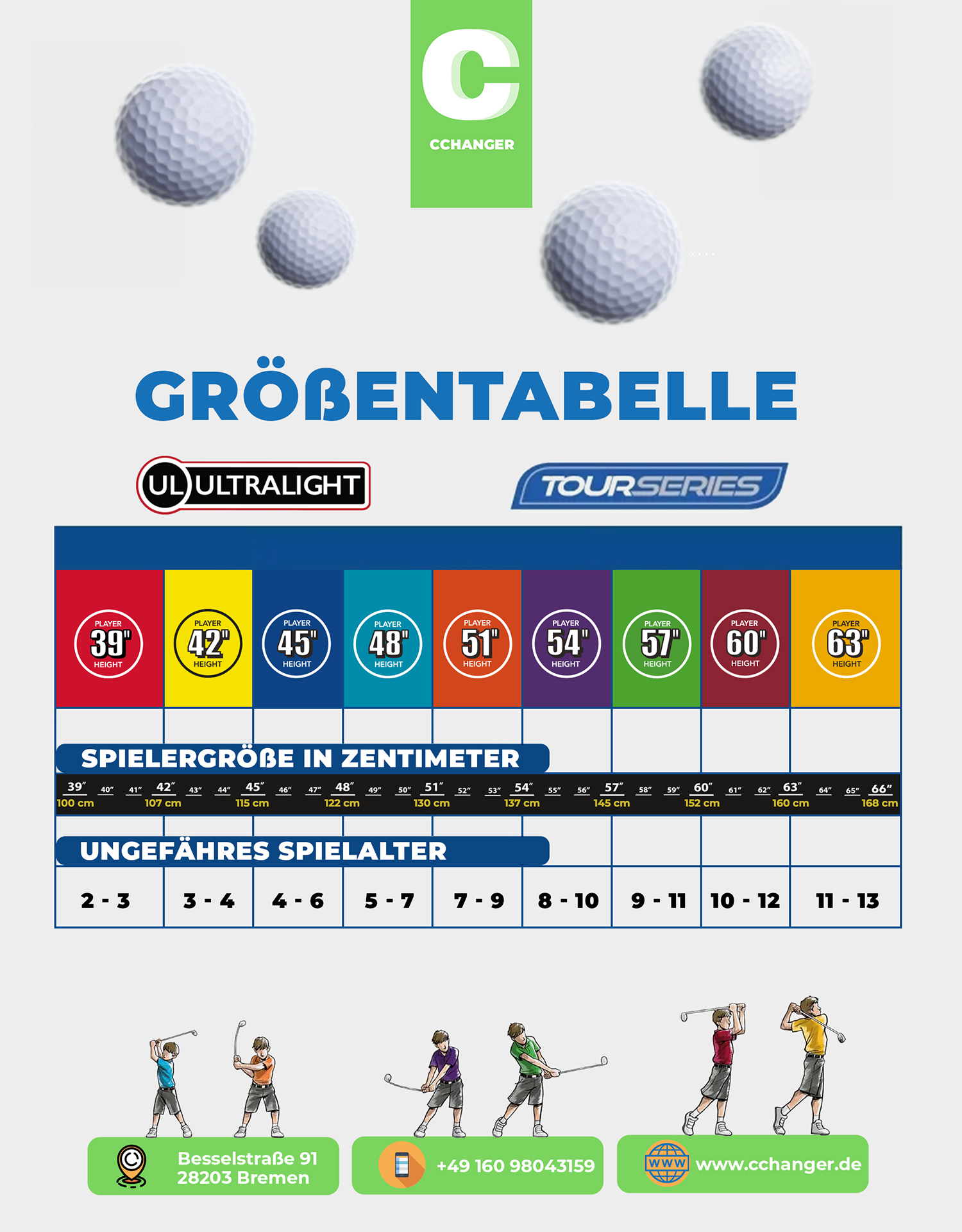CCHANGER Golfhandel - US Kids Golf Größentabelle kostenlos